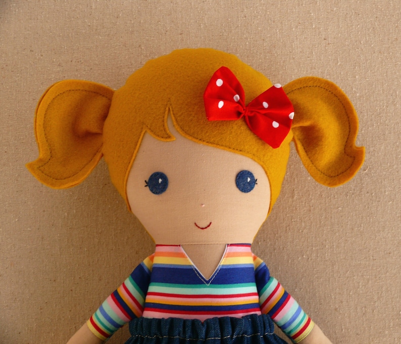 Fabric Doll Rag Doll Blond Haired Girl In Playful Striped Etsy
