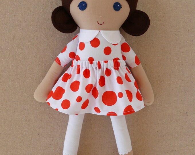 A Fabric Doll Rag Doll Brown Haired Girl In White And Orange Etsy