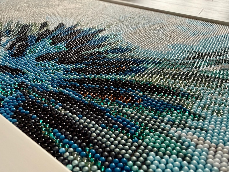 Blue Wall Art Set of 3, Framed Home Decor, Handmade Beaded Artwork - Etsy