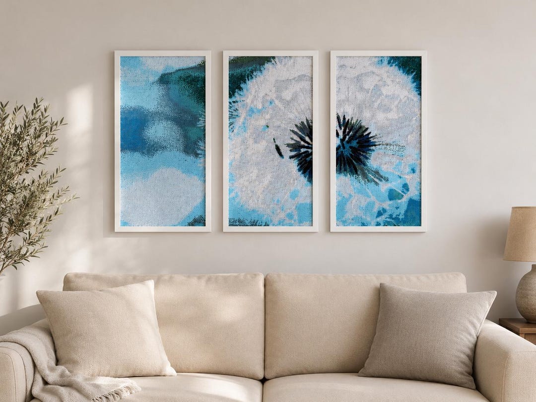 Blue Wall Art Set of 3, Framed Home Decor, Handmade Beaded Artwork - Etsy