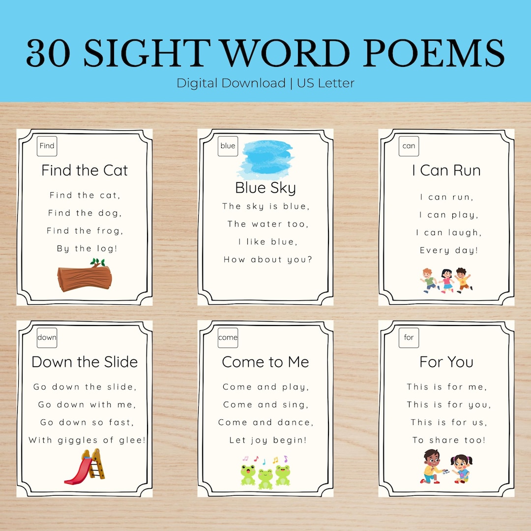 30 Sight Word Poems for Kids • Kindergarten Reading Practice • Early ...