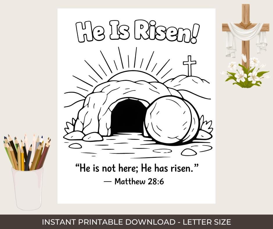 He is Risen Easter Coloring Page | Bible Verse Printable (digital ...