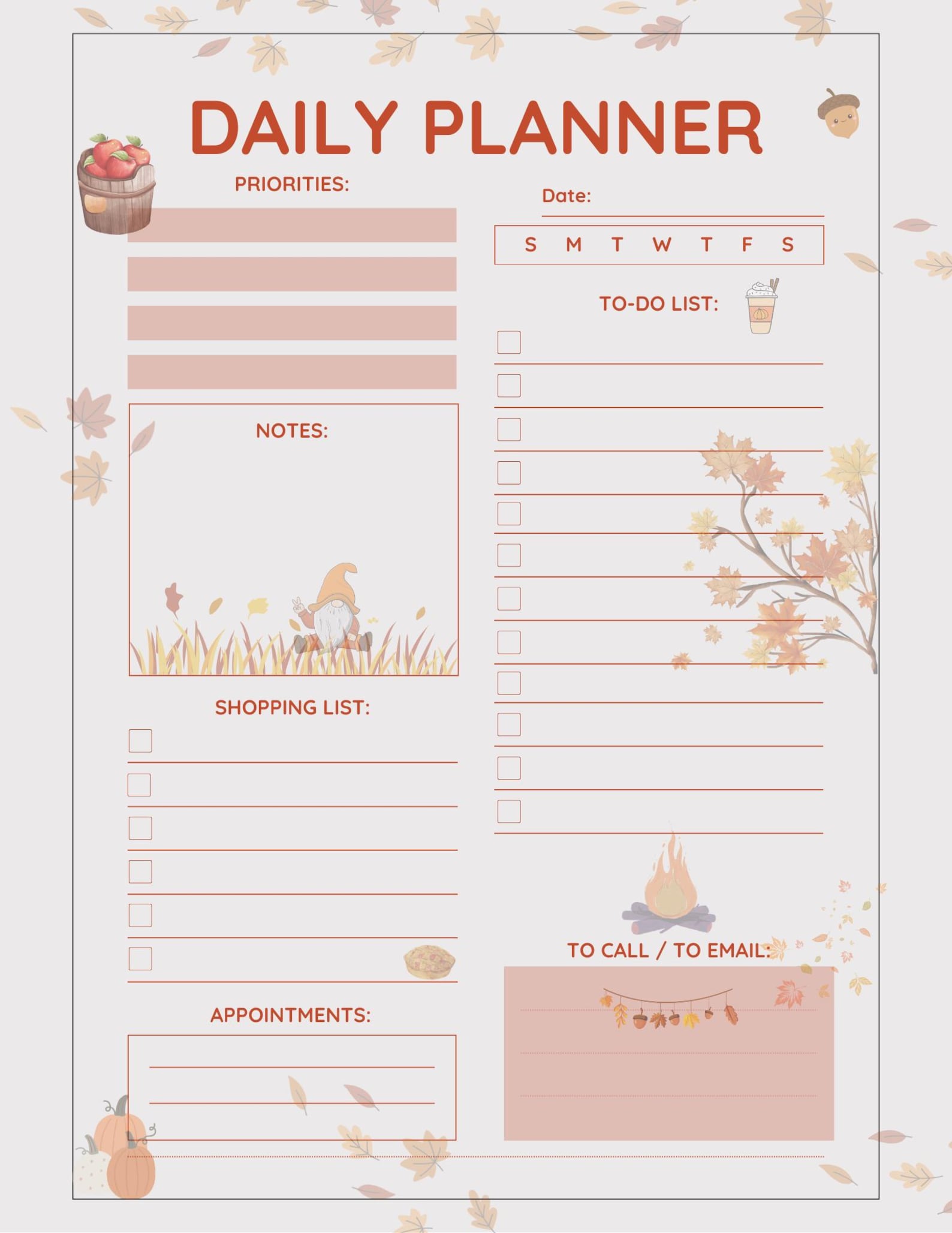 Autumn Daily Planner Printable - Etsy