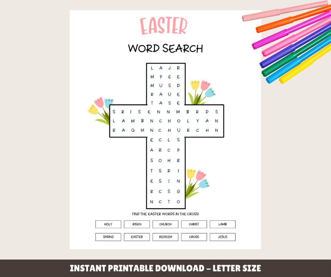 Easter Cross Word Search Faith-based Printable for Kids | Sunday School ...