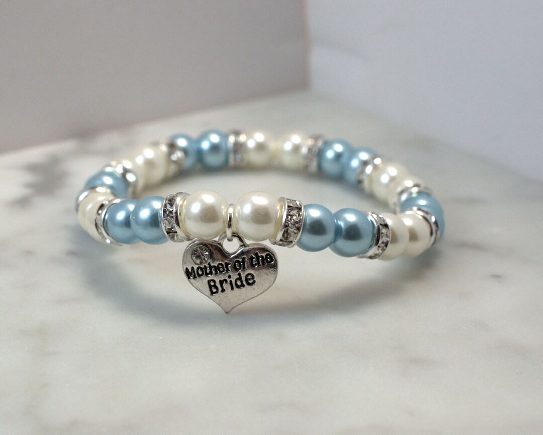 Mother of the Bride Pearl Bracelet | Rhinestone Accent, Engraved Heart ...