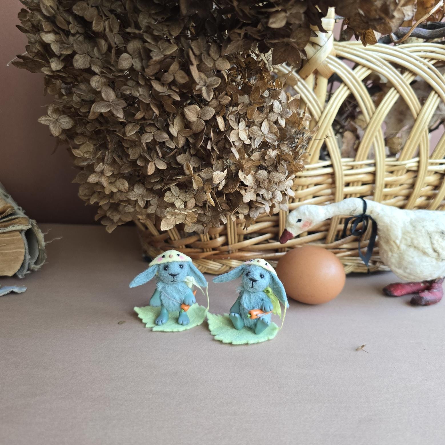 Miniature Bunny Toy in Chicken Hat Matchbox Bed Easter Rabbit - Etsy