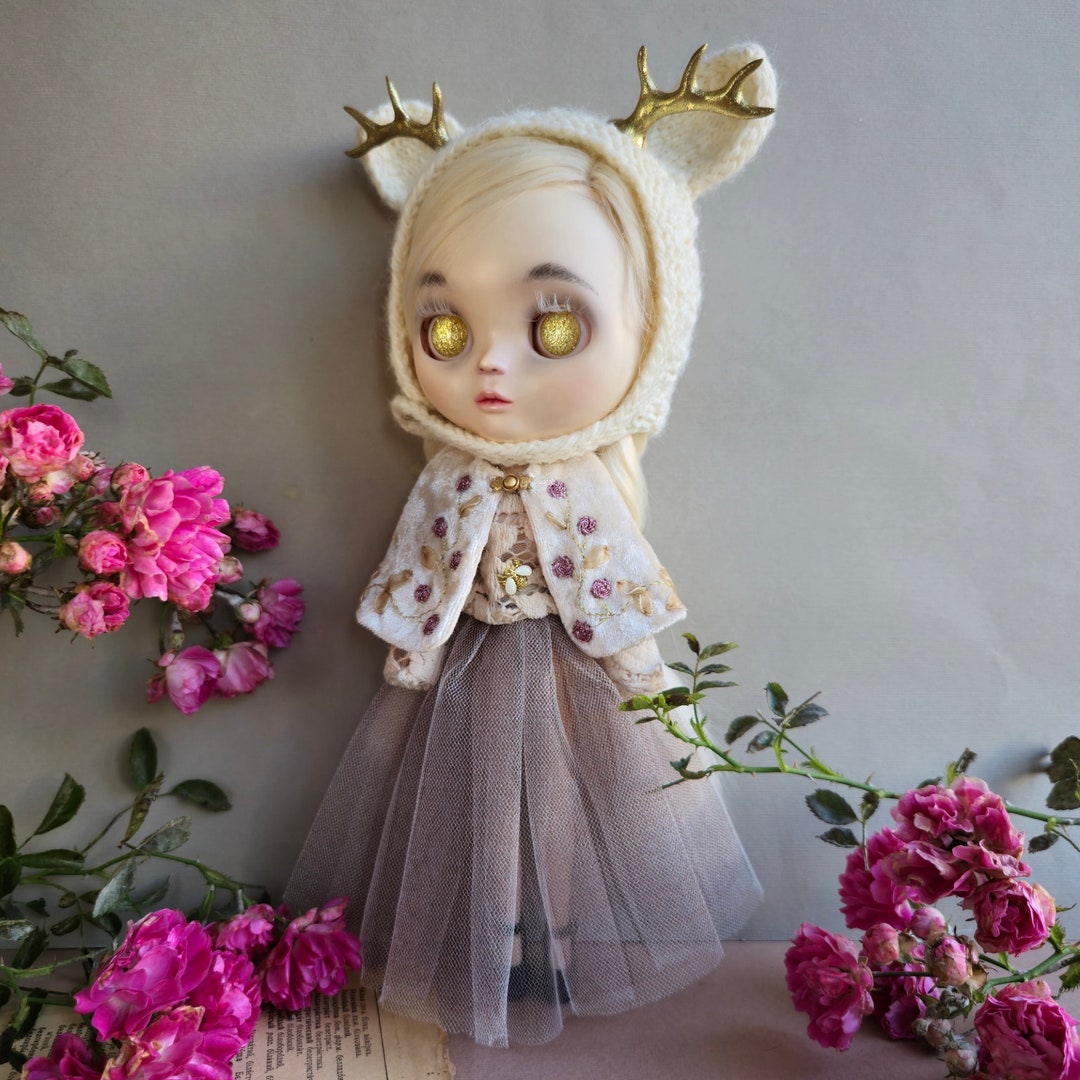 Blythe Deer Outfit Cape Embroidered Roses Hat Tutu Skirt Elven Cape - Etsy