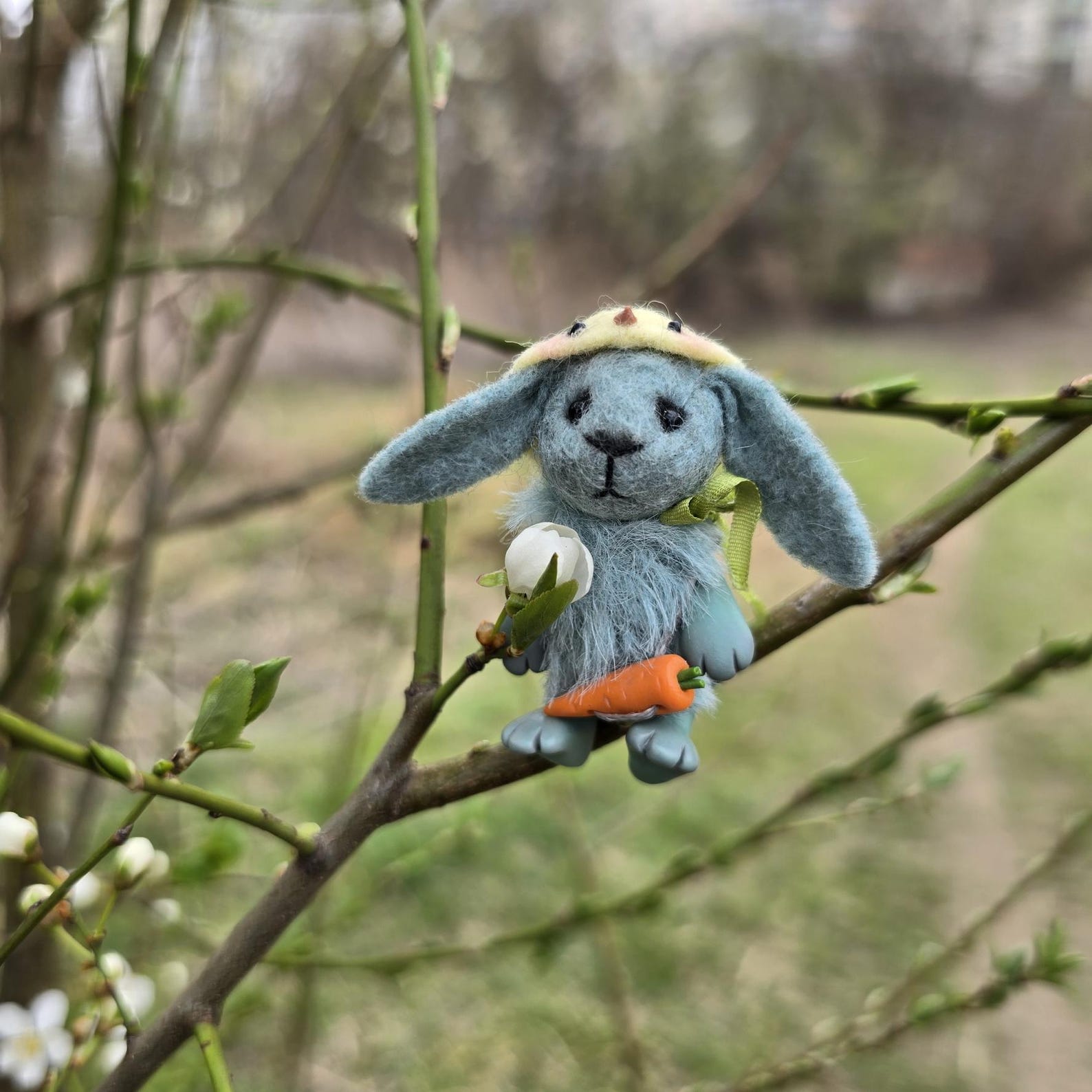 Miniature Bunny Toy in Chicken Hat Matchbox Bed Easter Rabbit - Etsy