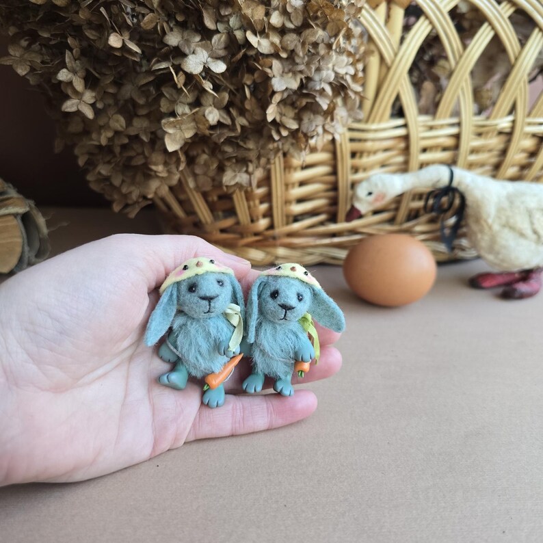 Miniature Bunny Toy in Chicken Hat Matchbox Bed Easter Rabbit - Etsy