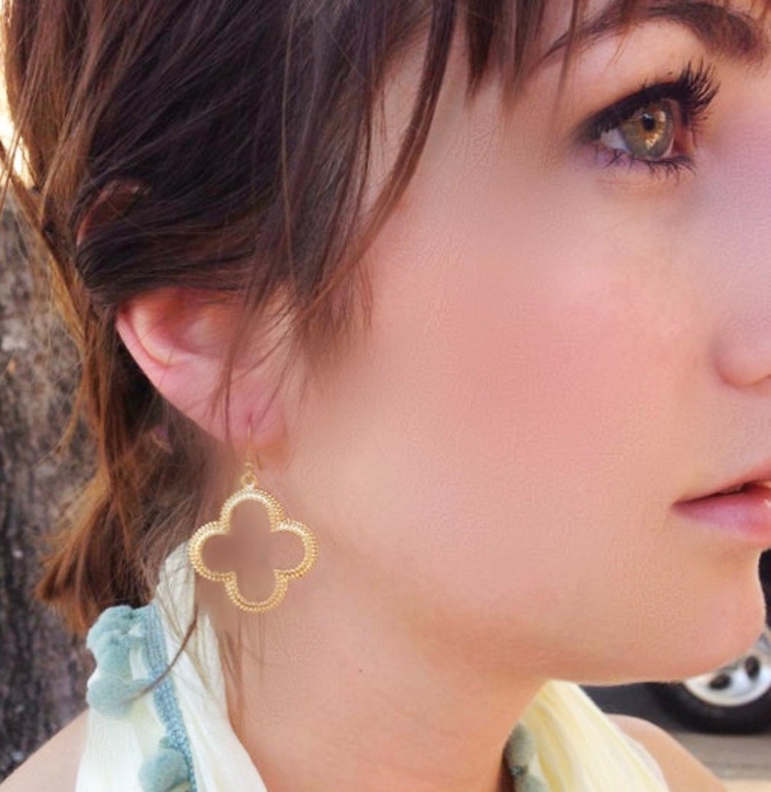 Gold or Silver Plated Clover Earrings, Gold Quatrefoil Earrings - Etsy