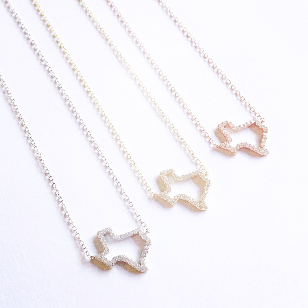 Sterling Silver Pave Texas Necklace // Bling Texas Outline Necklace ...