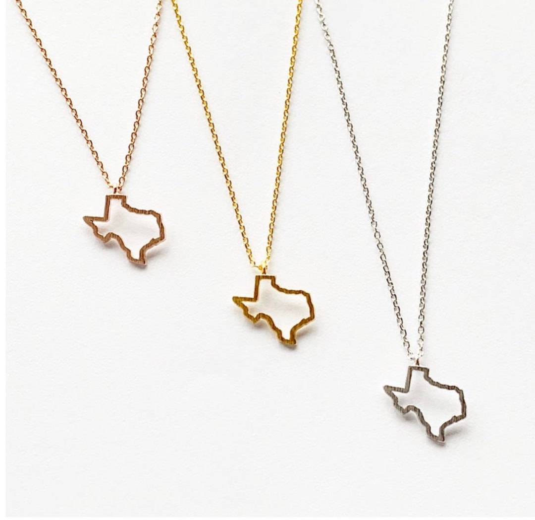 State of Texas Outline Necklace on Dainty Gold Silver or Rose Gold ...