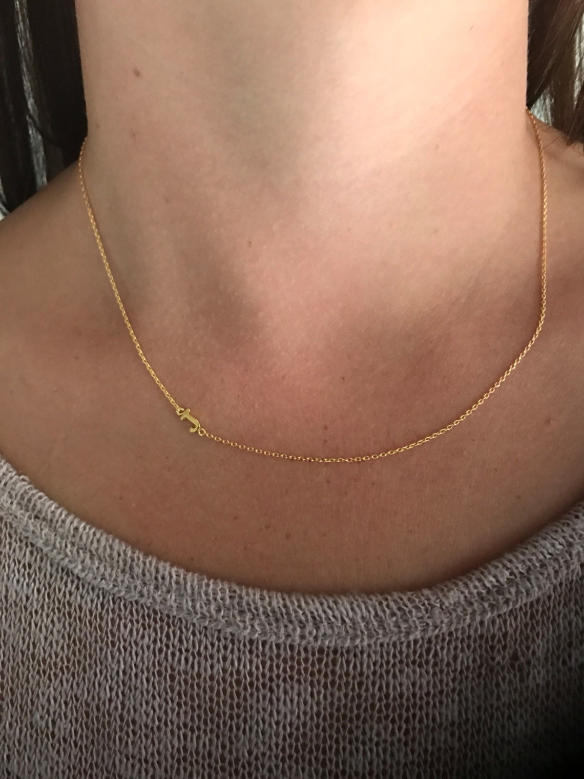 Tiny Sideways Initial Necklace | Etsy