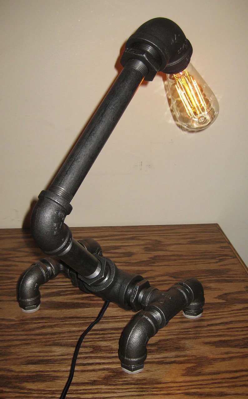 Insustrial Black Metal Pipe Desk Lamp w/ Touch Dimmer | Etsy