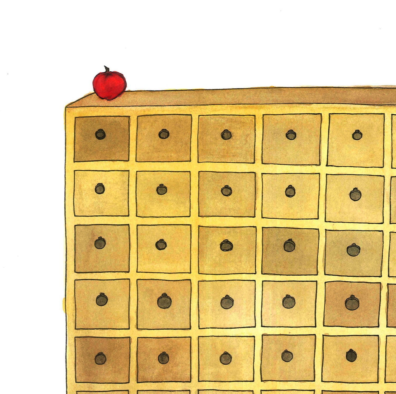 Card Catalog - Original Ink and Watercolor Drawing - Etsy