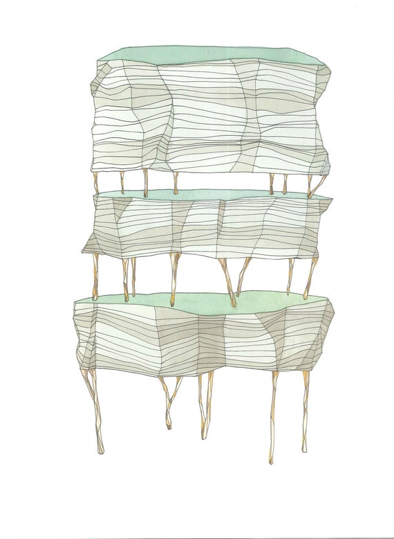 Items similar to April 17, 2012 (Three-Story) - original ink and ...