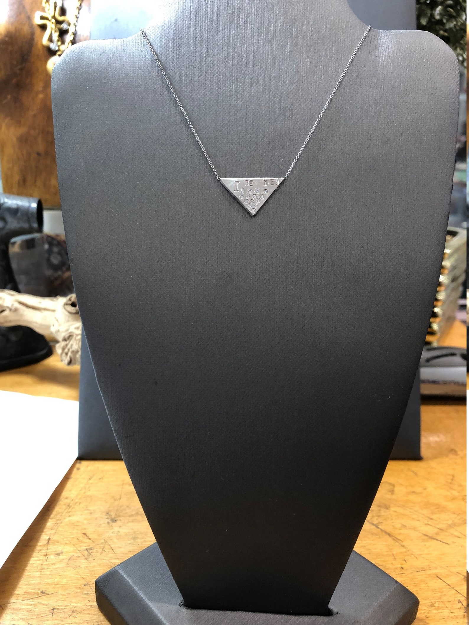 14K White Gold Triangle Pendant Necklace With Diamonds, Triangle ...