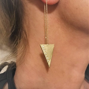 Gold Chain Threader Earring Earring, 14K Yellow Gold Triangle Handmade ...