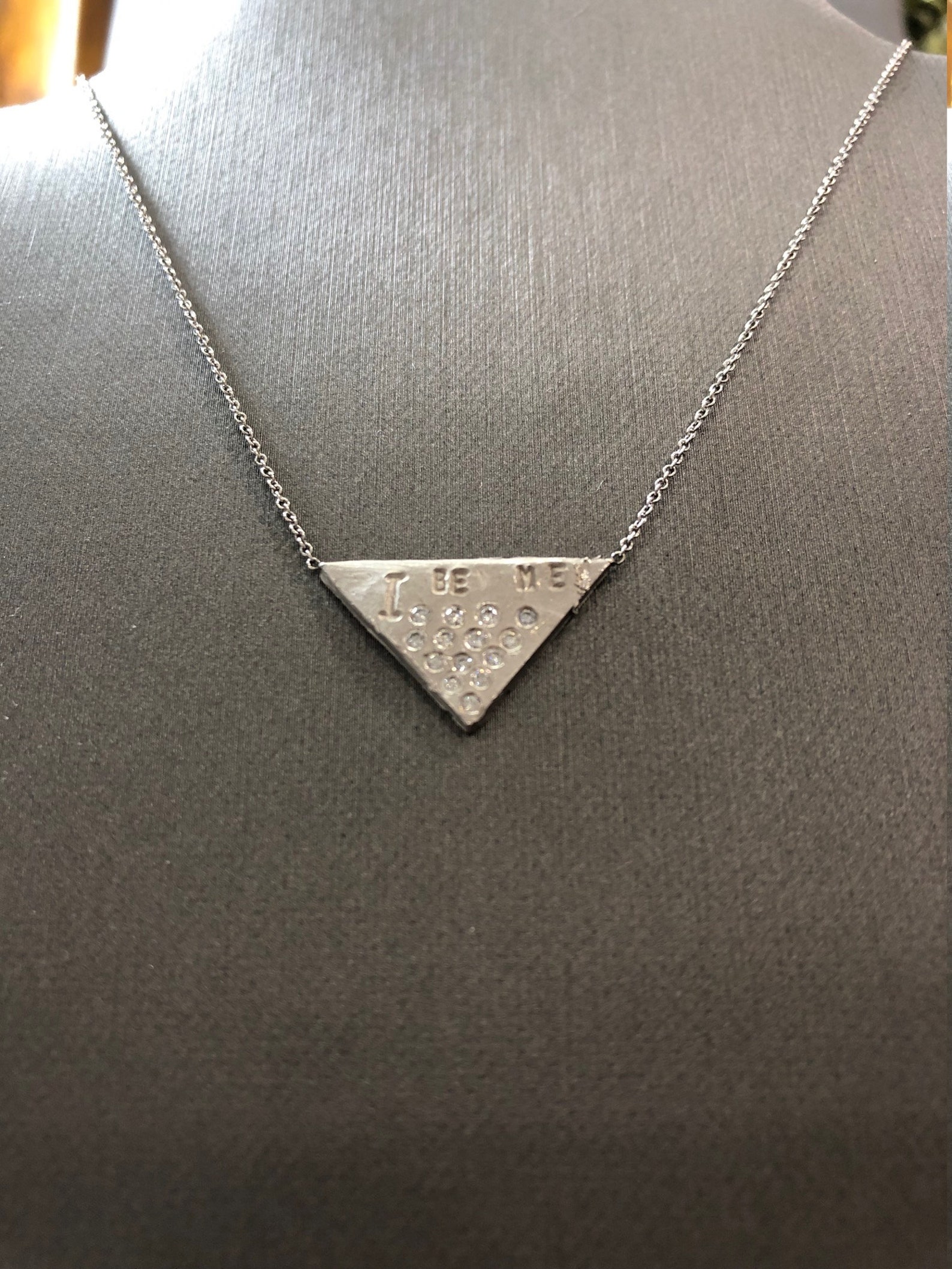 14K White Gold Triangle Pendant Necklace With Diamonds, Triangle ...