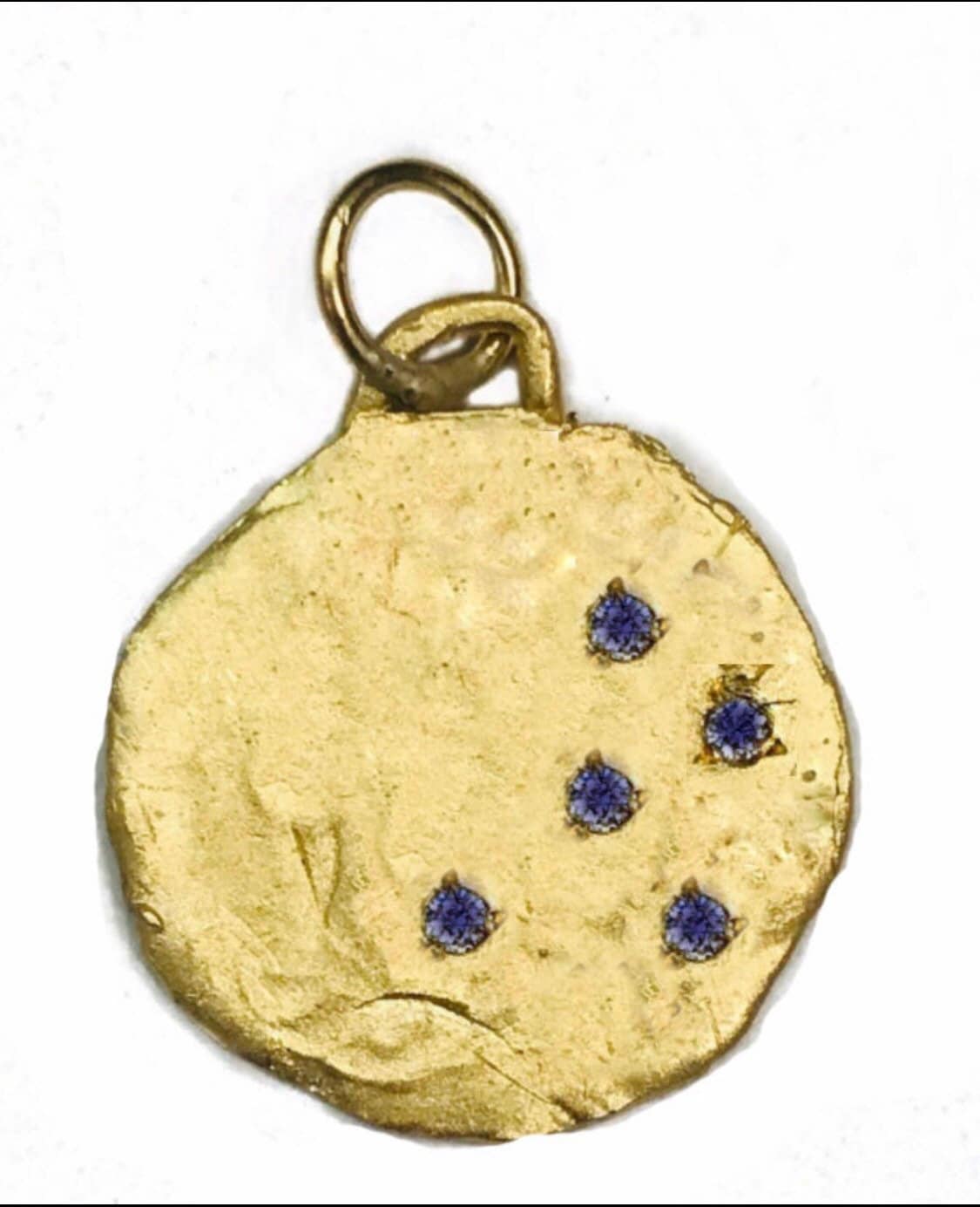Gold Disc , Round Pendant , Blue Sapphire Pendant, 14k Gold Disc - Etsy
