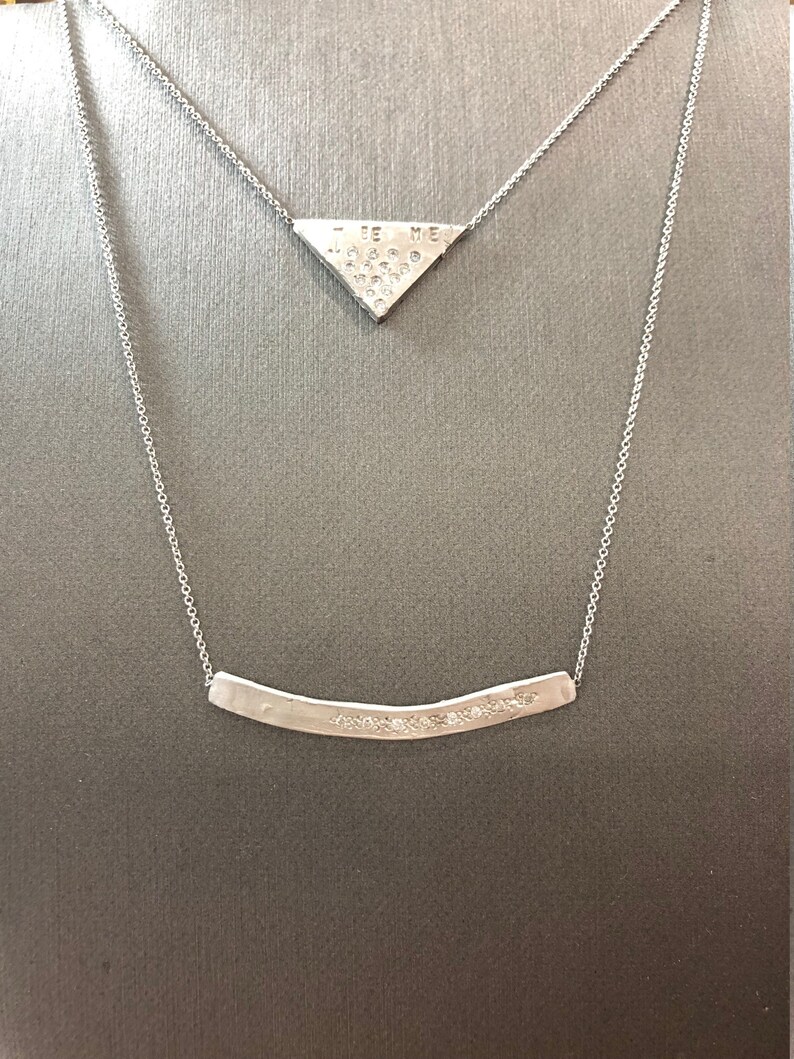 14K White Gold Triangle Pendant Necklace With Diamonds, Triangle ...