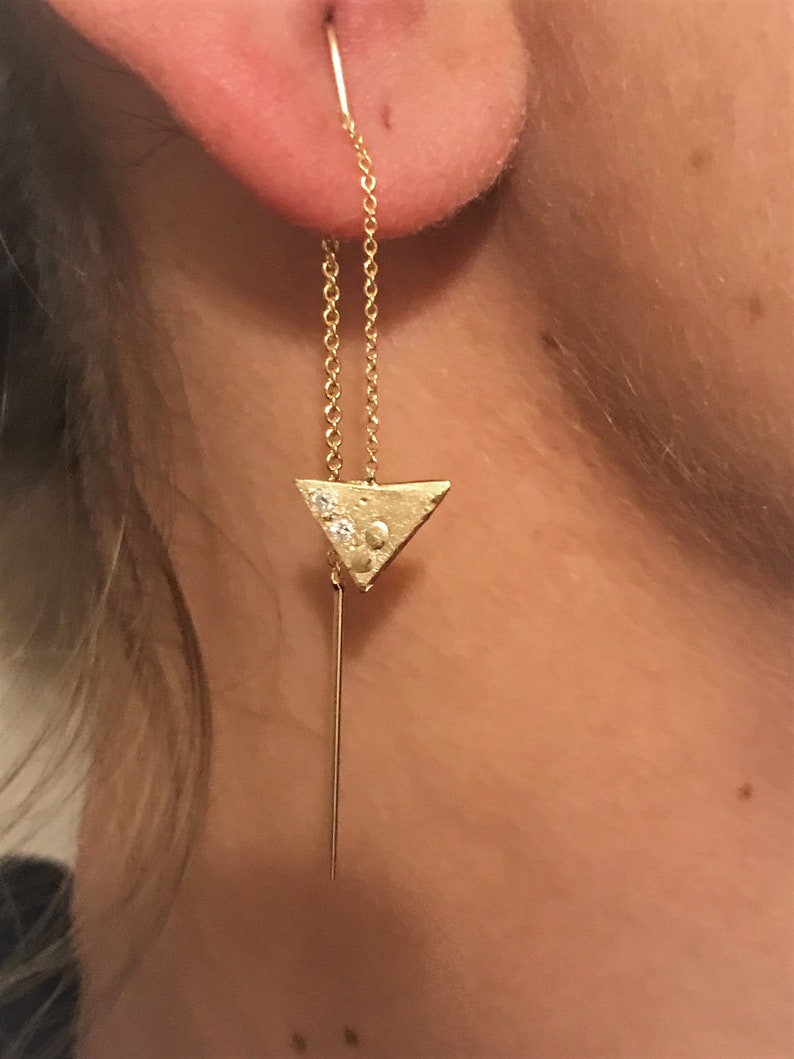 Gold Chain Threader Earring 14K Yellow Gold Small Triangle - Etsy