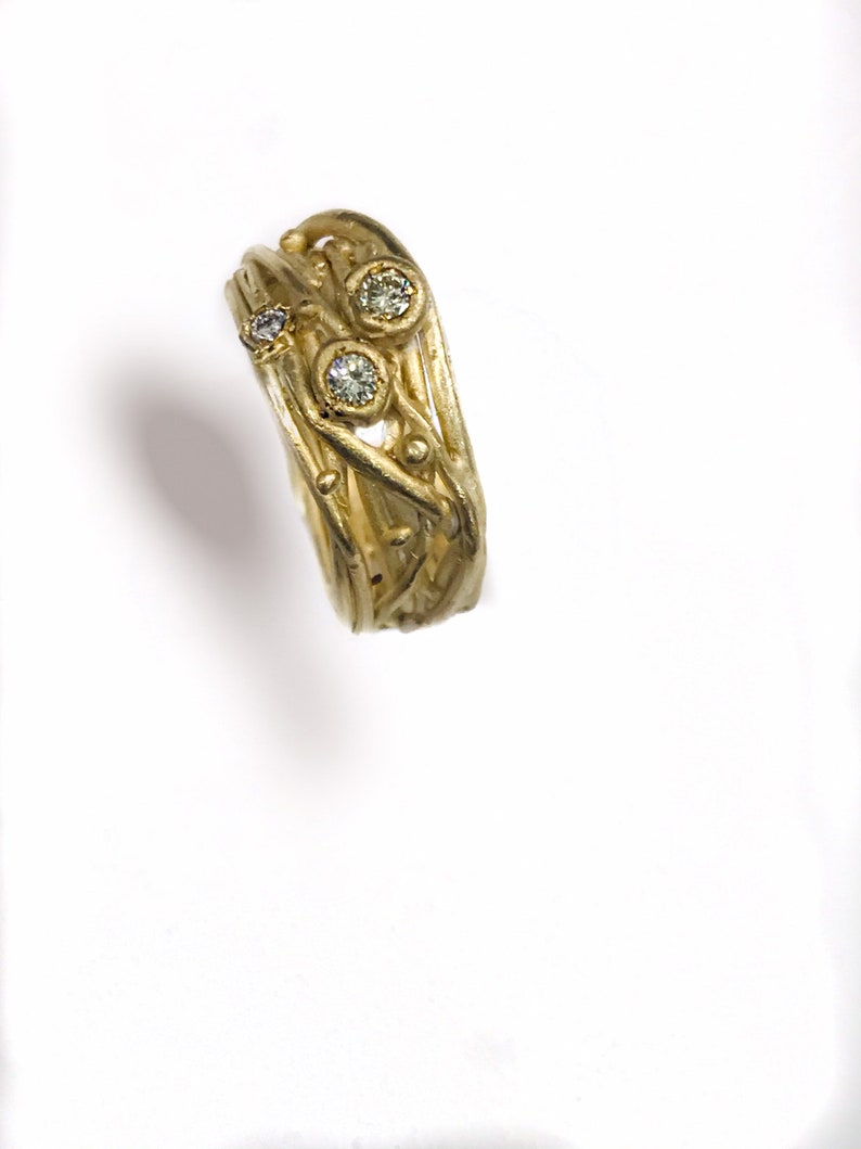 Gold Tree Branch Ring 3 Diamonds Ring Family Tree Jewelry - Etsy