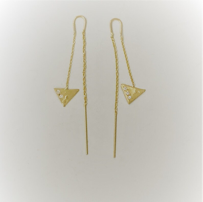 Gold Chain Threader Earring 14K Yellow Gold Small Triangle - Etsy