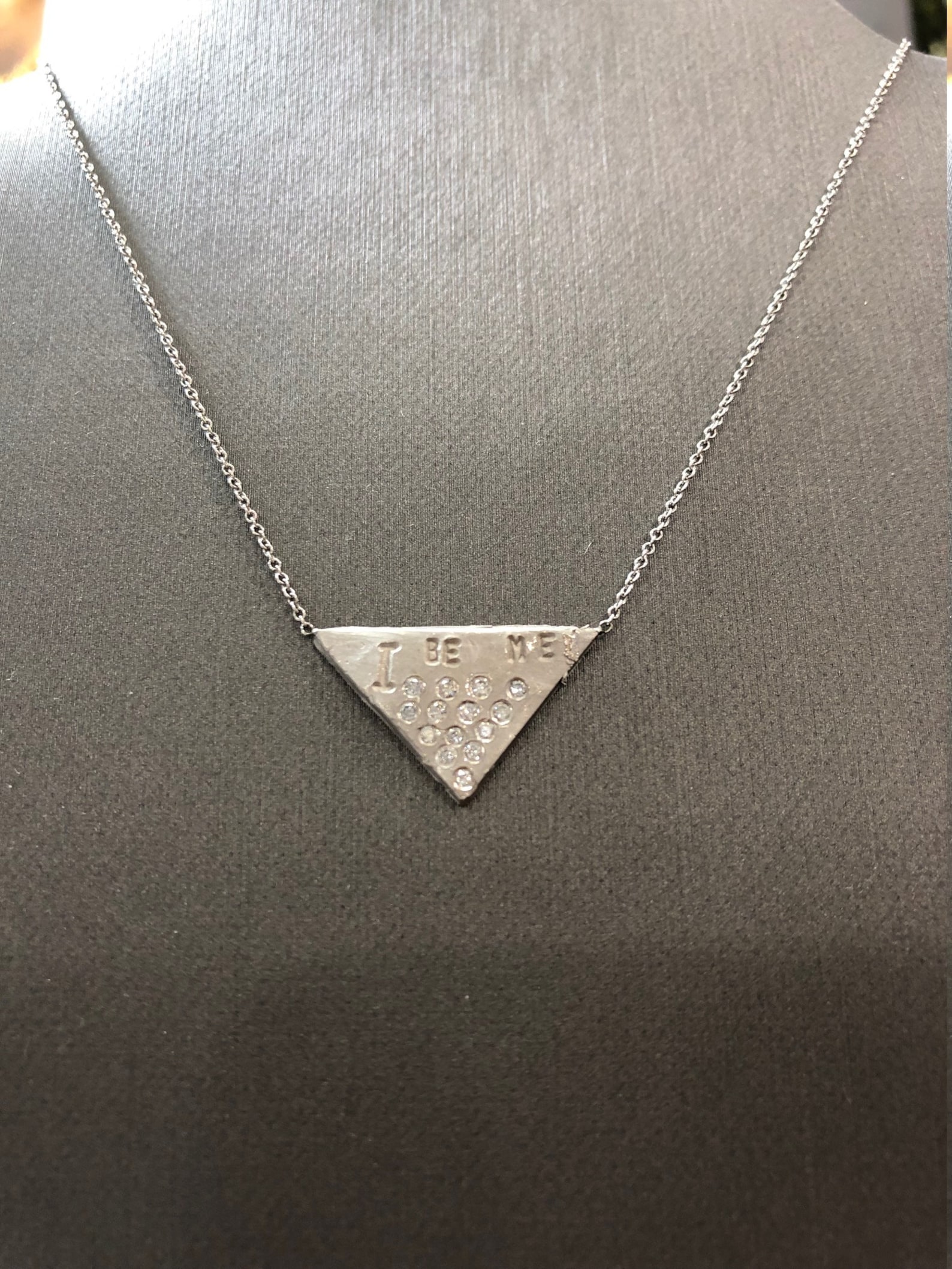 14K White Gold Triangle Pendant Necklace With Diamonds, Triangle ...
