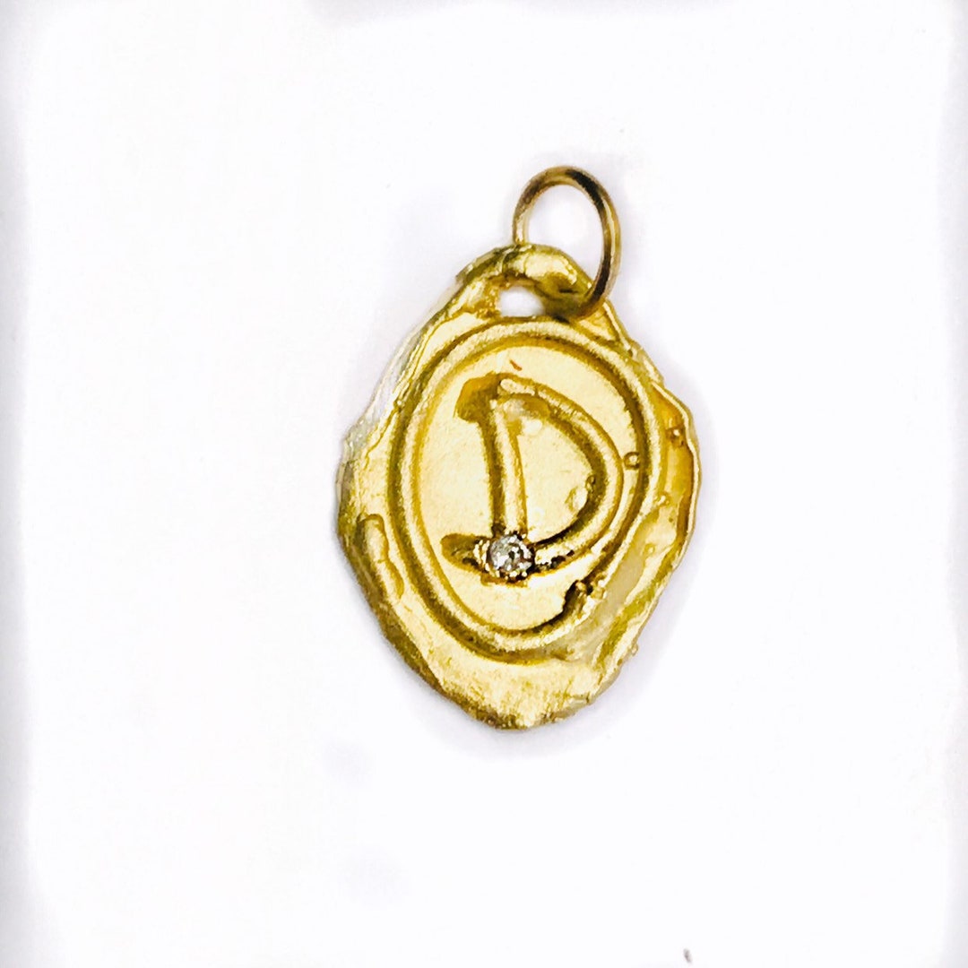 14K Yellow Gold Initial D Charm Pendant Necklace With a Single Diamond ...