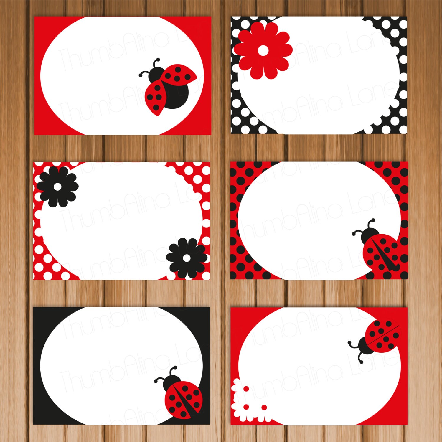 Ladybug Printable Folding Buffet Cards, Instant Download, Polka Dots ...