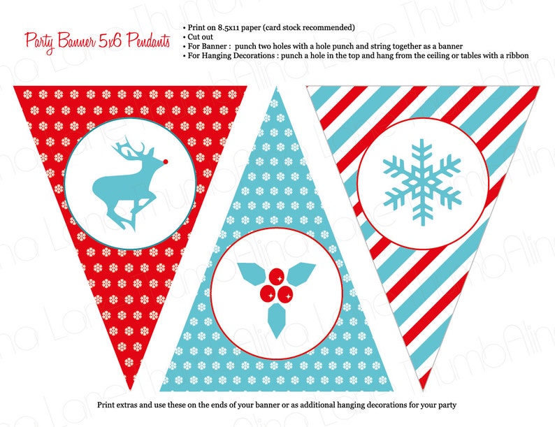 Printable Holiday Party Banner and Hanging Decorations, MERRY CHRISTMAS ...