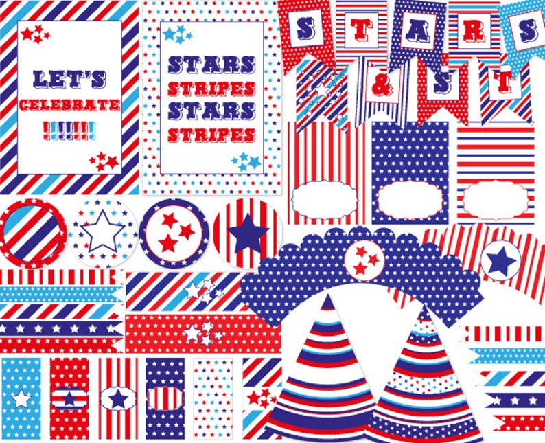 Stars & Stripes Printable Party Kit, Instant Download, Editable ...