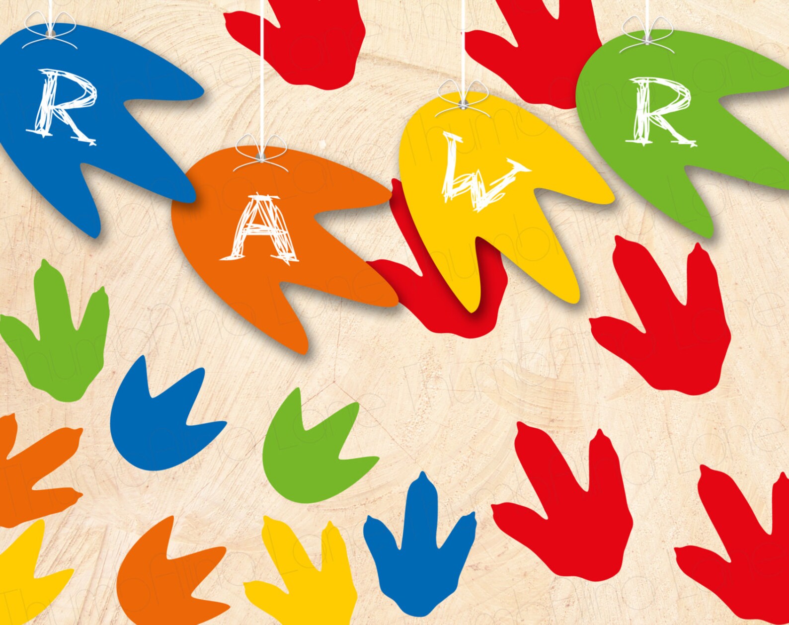 Dinosaur Footprints Printable Party Banner & Hanging Decorations, RAWR ...