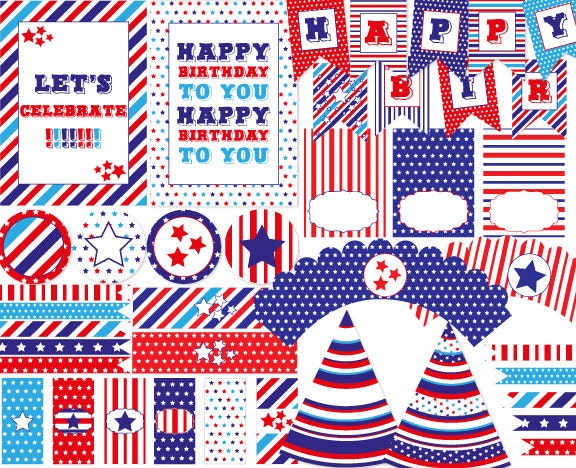 Stars & Stripes Printable Birthday Party Kit, Instant Download ...