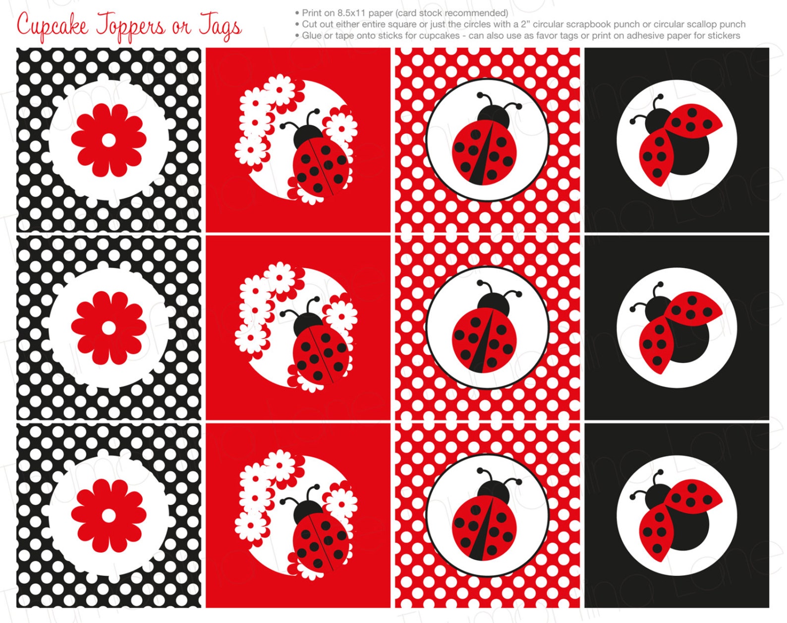Ladybug Cupcake Toppers & Wrappers Printable Kit- Digital File ...