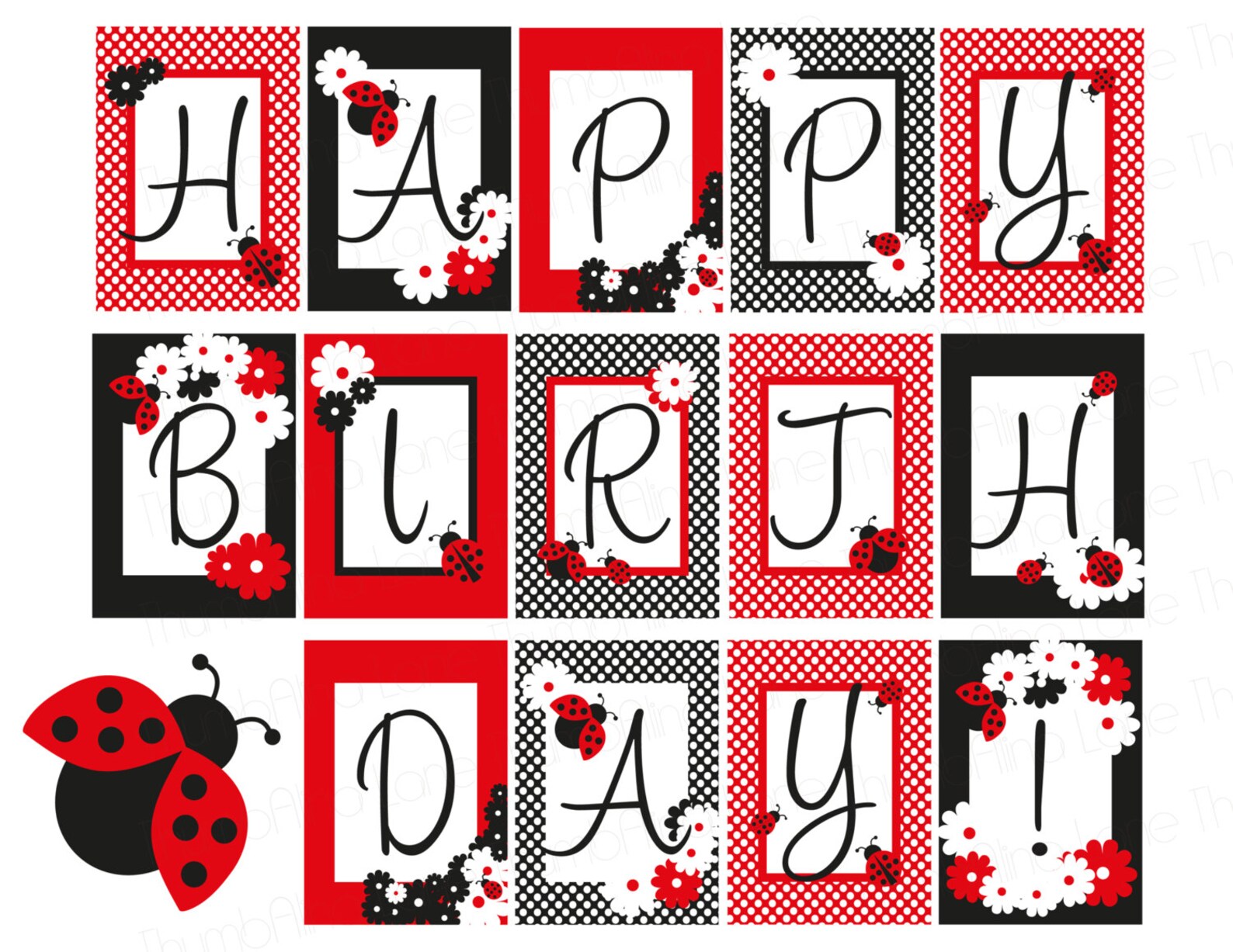 Ladybug Printable Happy Birthday Party Banner, Instant Download, DIY - Etsy