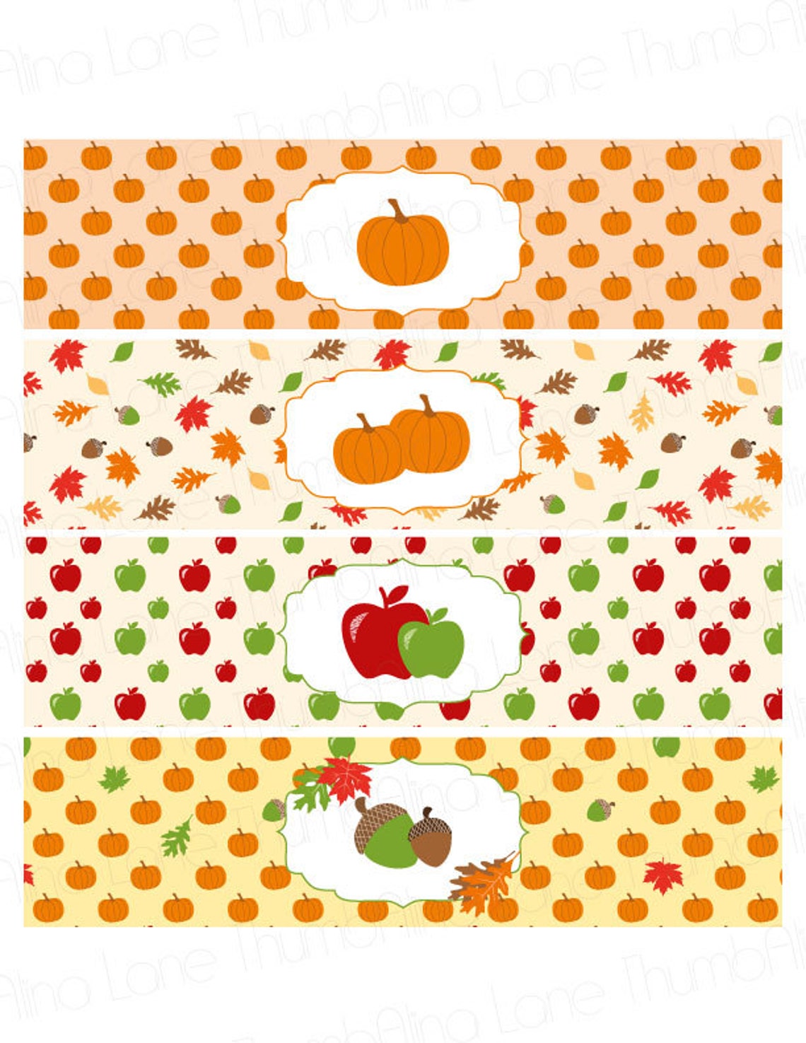 Fall Autumn Printable Water Bottle Labels, Napkin Rings, Instant ...