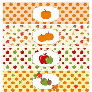 Fall Autumn Printable Water Bottle Labels, Napkin Rings, Instant ...