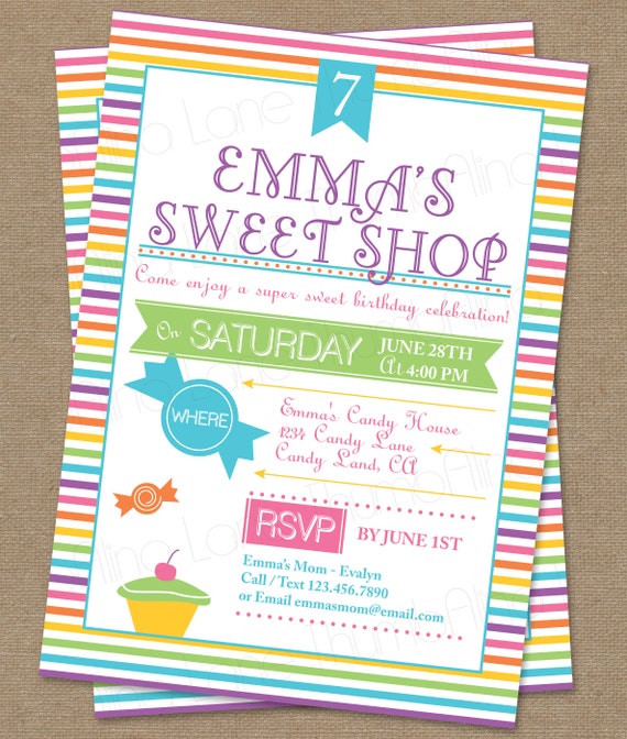 Sweet Shop Candy Land Printable Invitation, Birthday Party - Baby ...