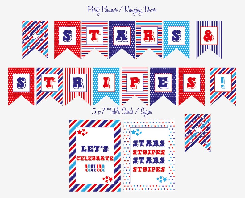 Stars & Stripes Printable Party Kit, Instant Download, Editable ...