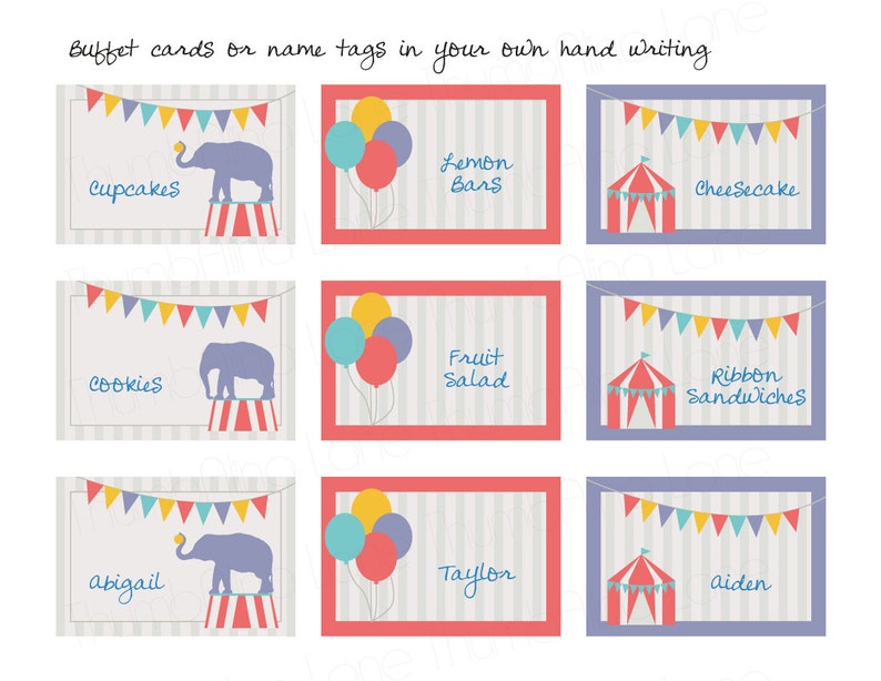 Carnival Circus Printable Buffet Cards / Name Tags, Instant Download ...