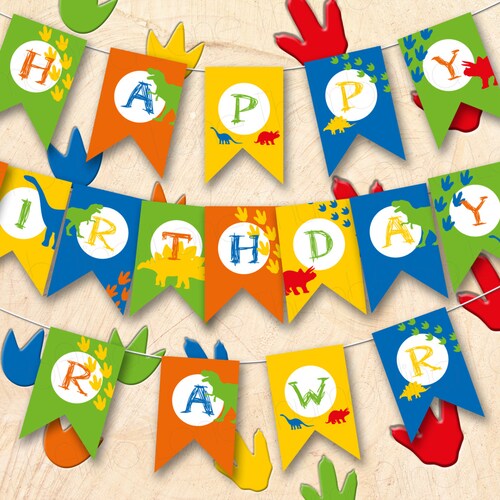 Dinosaur Banner Birthday Party Bunting Instant Digital - Etsy