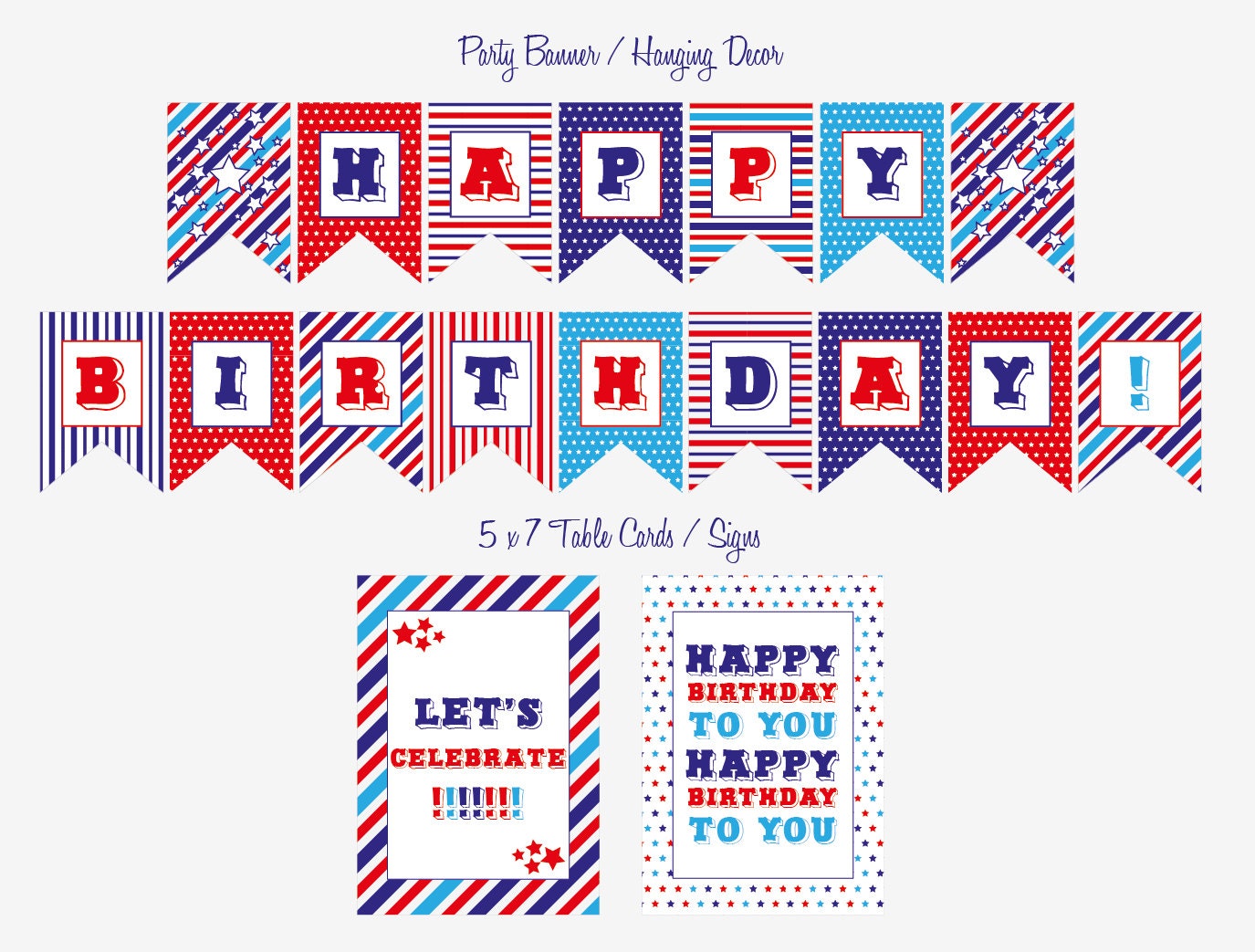 Stars & Stripes Printable Birthday Party Kit, Instant Download ...