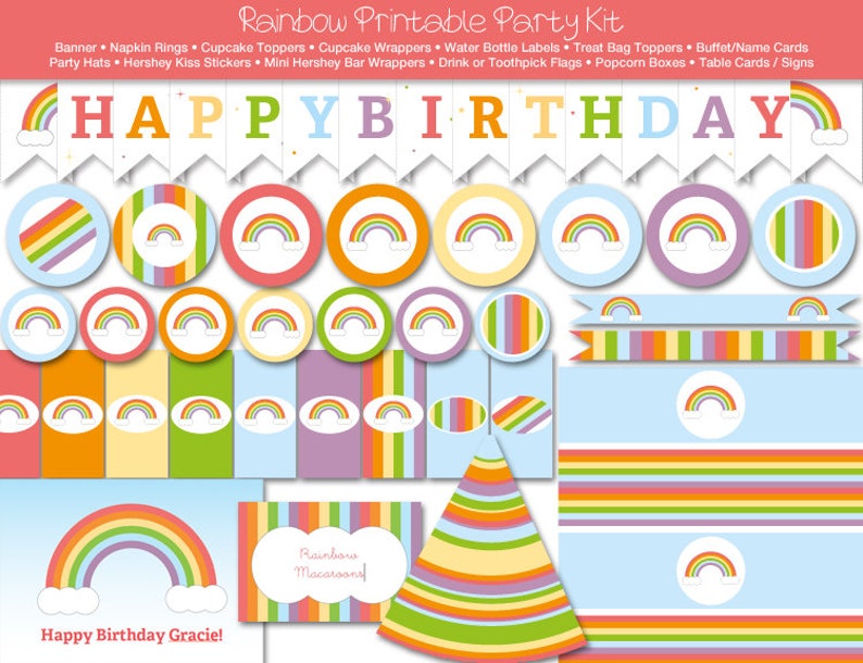 Rainbow Printable Party Kit Instant Download Editable - Etsy