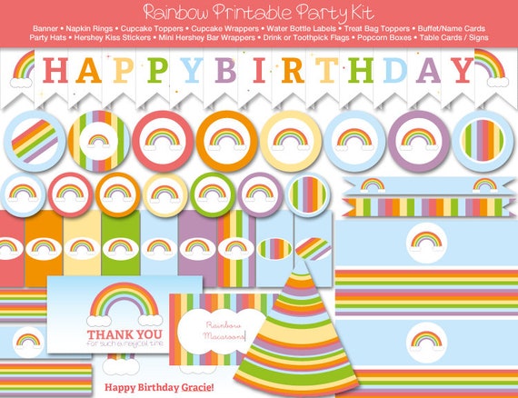 Deluxe Rainbow Printable Party Kit Instant Download Editable | Etsy