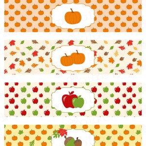 Fall Autumn Printable Water Bottle Labels, Napkin Rings, Instant ...