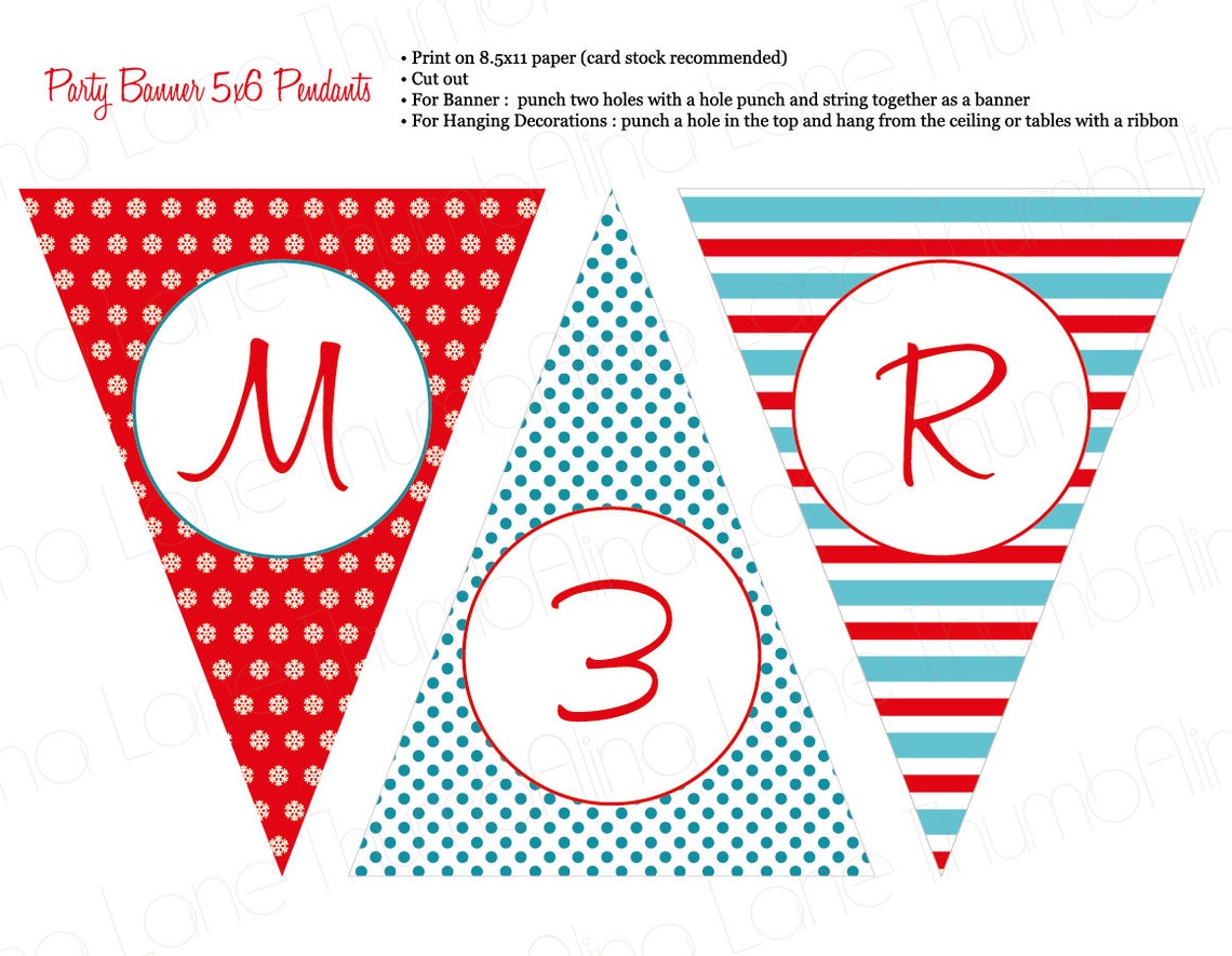 Printable Holiday Party Banner and Hanging Decorations, MERRY CHRISTMAS ...