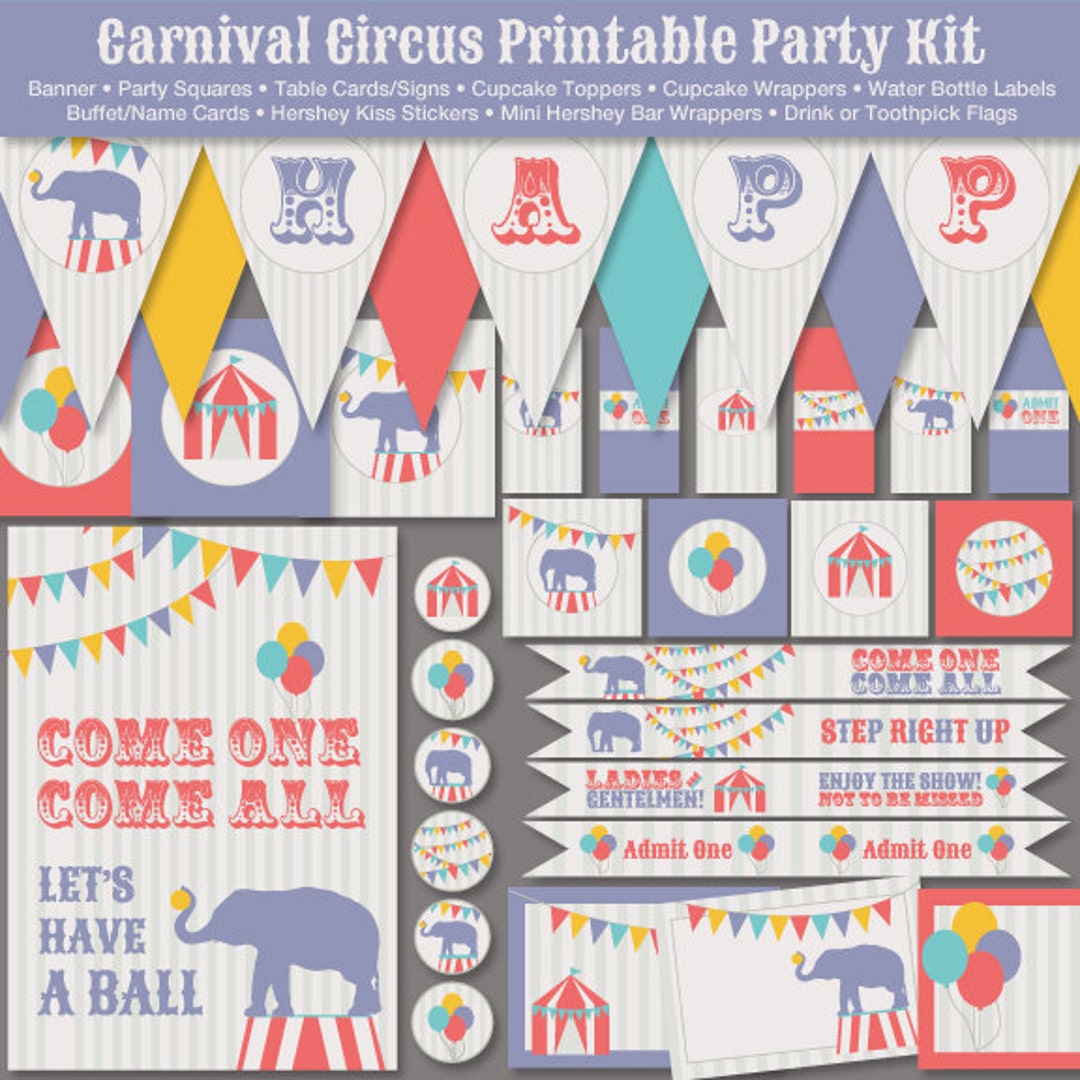 Carnival Circus Elephant Printable Party Kit, Instant Download ...