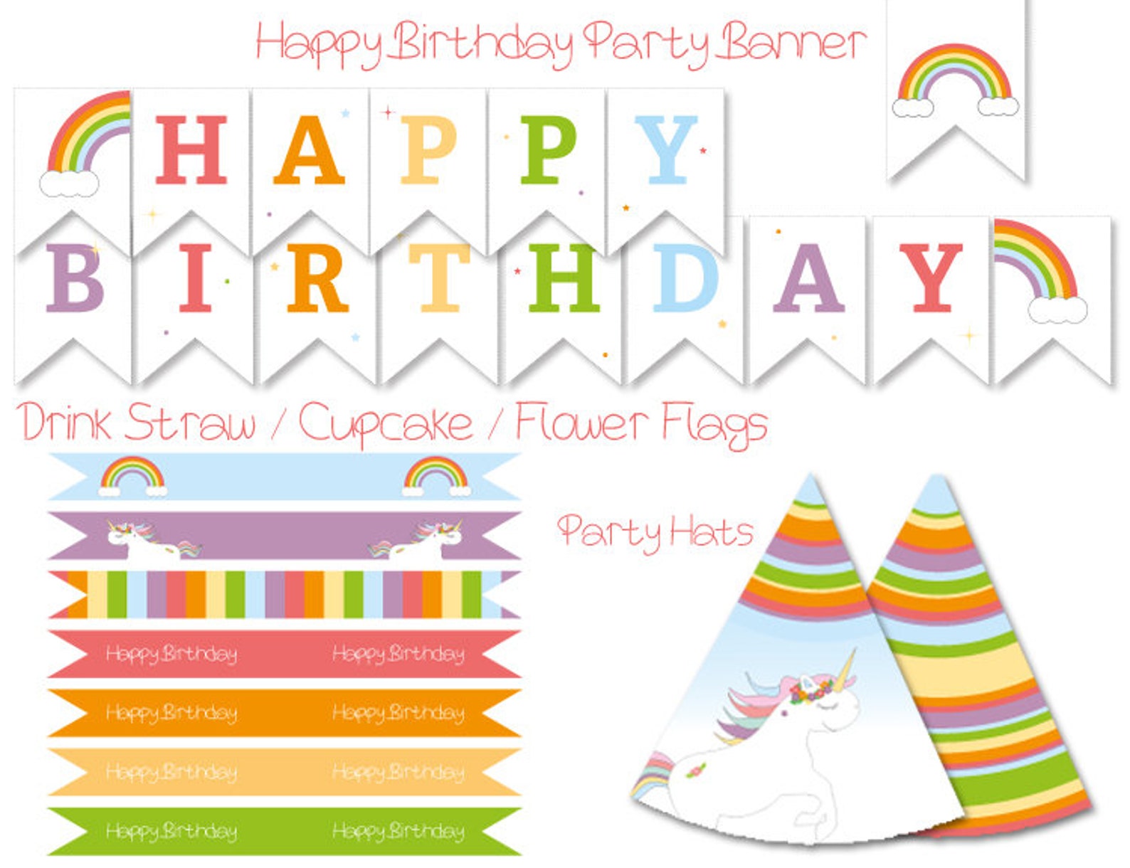 Unicorn Rainbow Printable Party Kit, Instant Download, Editable - Etsy